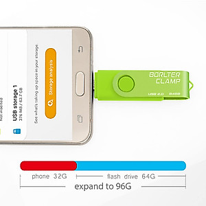 BorlterClamp 64GB USB Flash Drive Dual Port Memory Stick, OTG Thumb Drive with Micro USB Drive Port for Android Smartphone Tablet & Computer (Green)