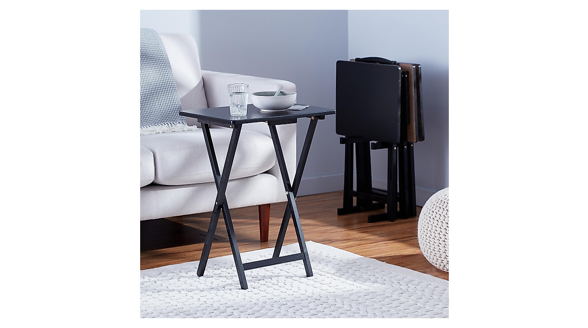 Amazon Basics Foldable TV Dinner Trays with Storage Rack - 4 Pack