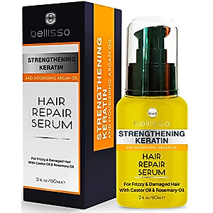 BELLISSO Keratin Hair Serum – With Moroccan Argan Oil - Heat Protectant and Anti Frizz Control Treatment for Women and Men - Straightener for All Hair Types Including Curly, Frizzy and Wavy Hair