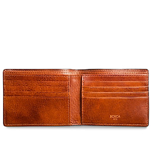 Bosca Men's Wallet, Dolce Leather 8-Pocket Deluxe Executive Wallet, Amber