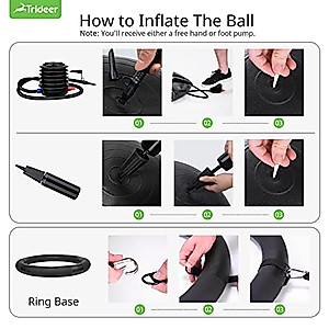 Trideer Ball Chair Yoga Ball Chair Exercise Ball Chair with Base & Bands for Home Gym Workout Ball for Abs, Stability Ball & Balance Ball Seat to Relieve Back Pain (Black with Bands, 65cm)