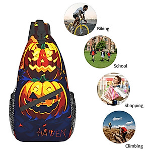 Halloween Pumpkin High Storage Capacity Chest Bag Diagonally Sling Backpack Crossbody Shoulder Bag For Men Women