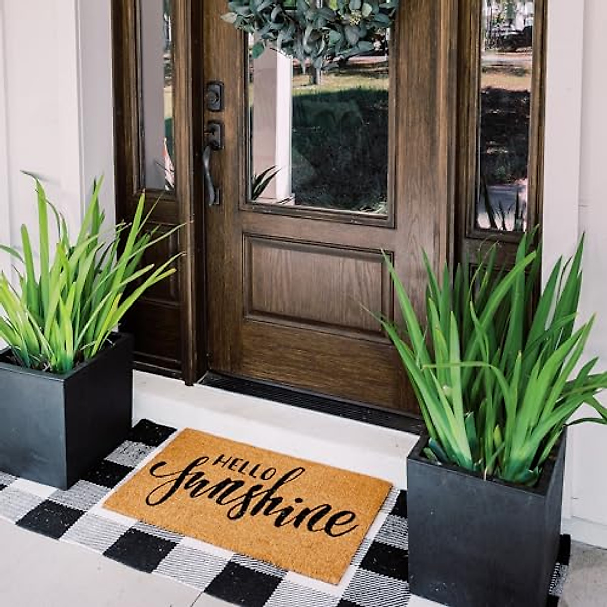THEODORE MAGNUS Natural Coir Doormat with Non-Slip Backing - 17 x 30 - Outdoor/Indoor - Spring Door Mat - Spring - Hello Sunshine - COIR-1730-15-403