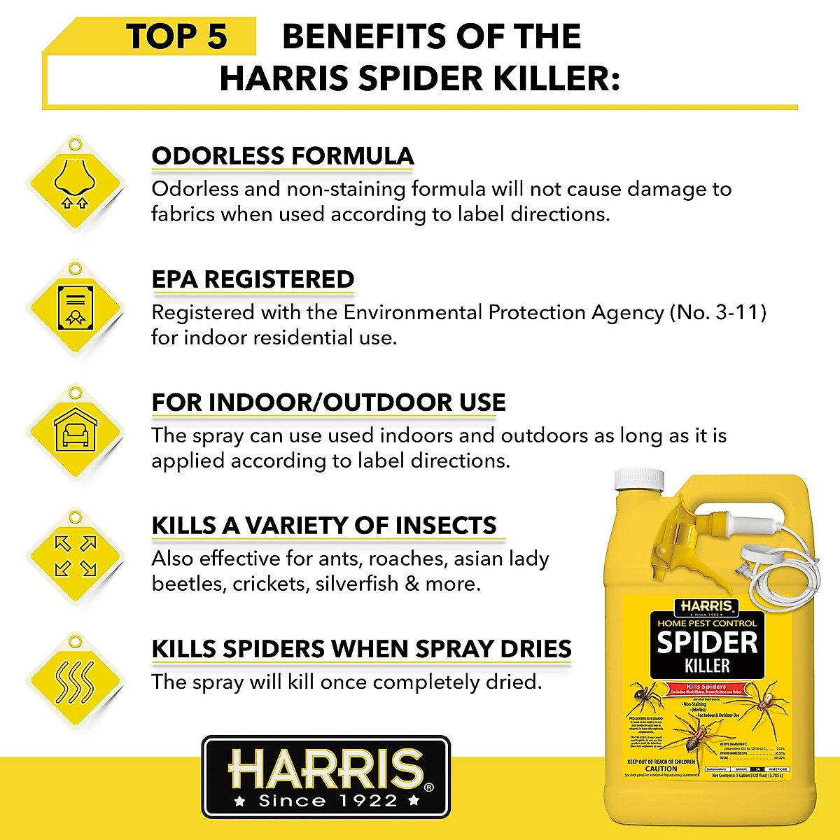 Harris Spider Killer, Liquid Spray with Odorless and Non-Staining Formula (128oz)