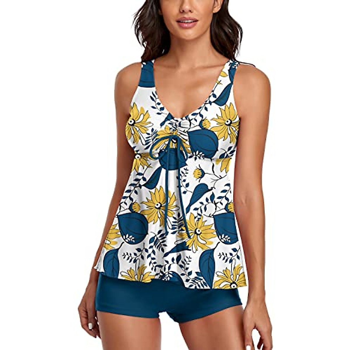 Omichic Modest Tankini Swimsuits for Women Two Piece Bikini Tank Top with Boyshorts Tummy Control Bathing Suits