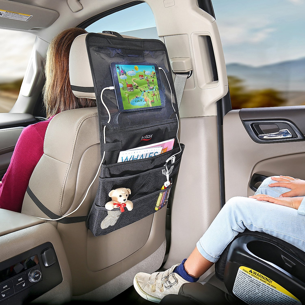 Britax View-N-Go Backseat Car Organizer with Tablet Holder | Crash Tested + Waterproof Backing + Extra Storage Pockets