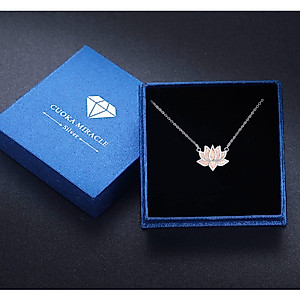 CUOKA MIRACLE Lotus Necklace 925 Sterling Silver Pink Opal Pendant Necklace Lotus Flower Necklace Yoga Relax Necklace Birthday Gift for Women Mom Mothers Day