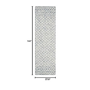 SAFAVIEH Abstract Collection Runner Rug - 2'3" x 12', Blue & Ivory, Handmade Wool, Ideal for High Traffic Areas in Living Room, Bedroom (ABT203A)