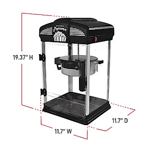 West Bend Stir Crazy Movie Theater Popcorn Popper, Gourmet Popcorn Maker Machine with Nonstick Popcorn Kettle, Measuring Tool and Popcorn Scoop for Popcorn Machine, 4 Qt., Black