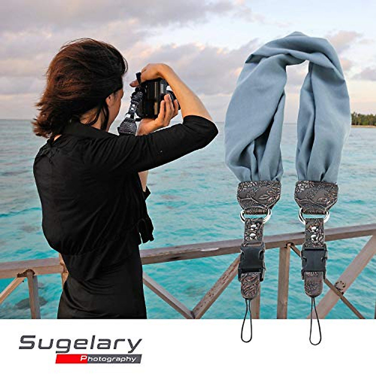 Sugelary Camera Shoulder Neck Strap, Vintage Fabric Satin Scarf Camera Strap for All DSLR Camera Nikon Canon Sony Pentax (Grey)