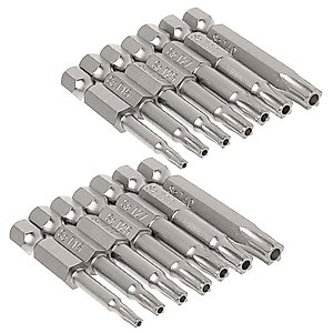 Mesee 5 Point Security Star Torx Screwdriver Bits Set 14Pcs Security Star Torx Screwdriver Bits 5-Pointed Screwdriver Bit for Electric Hand Screw Driver Drill Bits, 50mm Length