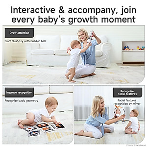 TUMAMA Black and White Baby Toys, High Contrast Baby Tummy Time Toys, Newborn Soft Books Mirror Rattles, Montessori Sensory Toys 0-12 Months, Hanging Infant Toys for Carseat Stroller Play Mat Crib