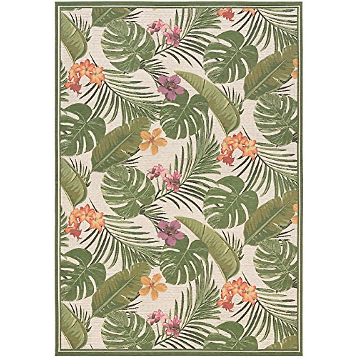 Couristan Dolce Flowering Fern Indoor/Outdoor Area Rug, 4' x 5'10", Ivory-Hunter Green