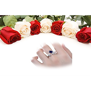 H.Queen Lifetech Fashionable Navy Sapphire Zircon Created Gemstone Rings Navy Blue Adjustable Open Rings Copper Plated 925 Silver for Women（Navy Blue