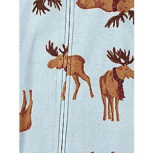 Simple Joys by Carter's Baby Boys Holiday Loose-fit Flame Resistant Fleece Footed Pajamas And Toddler Sleepers, Burgundy Stripe/Light Blue Moose, 12 Months US