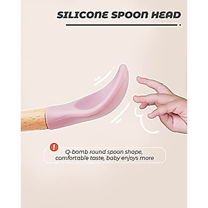 10 Pieces Bamboo Baby Spoons & Baby Forks Set, Chewable Baby Utensils for Self-Feeding, Bamboo and Silicone Baby Utensils, Kids Utensils for Over 6 Months Babies