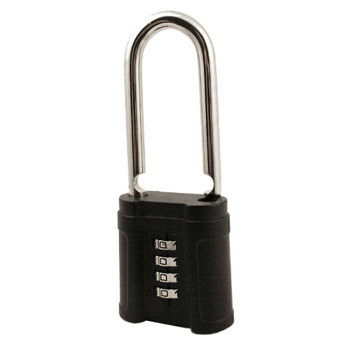 FJM Security SX-874 4-Dial Long Shackle Combination Padlock With Black Finish