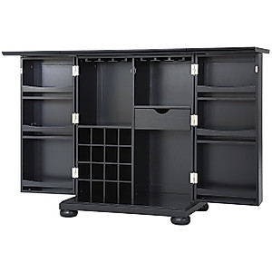 Crosley Furniture Alexandria Expandable Bar Cabinet with Storage Shelves, Drawer, and Wine Rack, Black