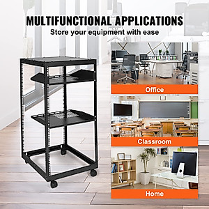 VEVOR 20U Open Frame Server Rack, 23''-40'' Adjustable Depth, Free Standing or Wall Mount Network Server Rack, 4 Post AV Rack with Casters, Holds All Your Networking IT Equipment AV Gear Router Modem