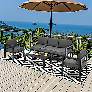 LIRUXUN 4-Piece Outdoor Patio Furniture Set Sectional Sofa Set Coffee Table 3-seat Sofa Table