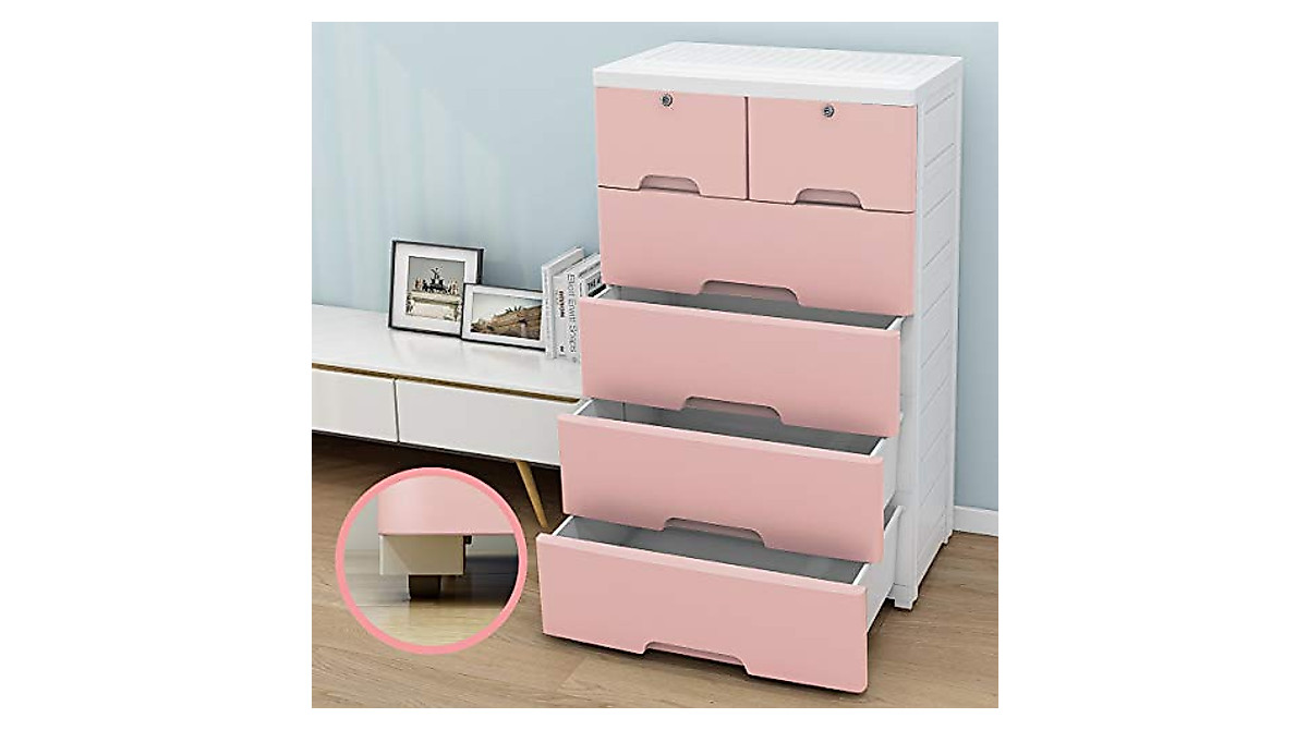 Nafenai Pink Plastic Drawers Dresser for Stylish Storage