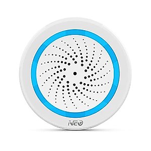 Z-Wave Plus Siren Alarm with Strobe alerts, NEO Smart Siren, Support USB Charge and with Back up Battery Works with SmartThings, Blue