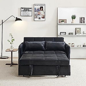 YUNLife&Home Modern Upholstered Futon Loveseat Sofa Convertible to Sleeper Sofá Bed,Love Seat Chaise Lounge Couch Chair 2 Seaters with Adjustable Backrest for Living Room Apartment Small Space
