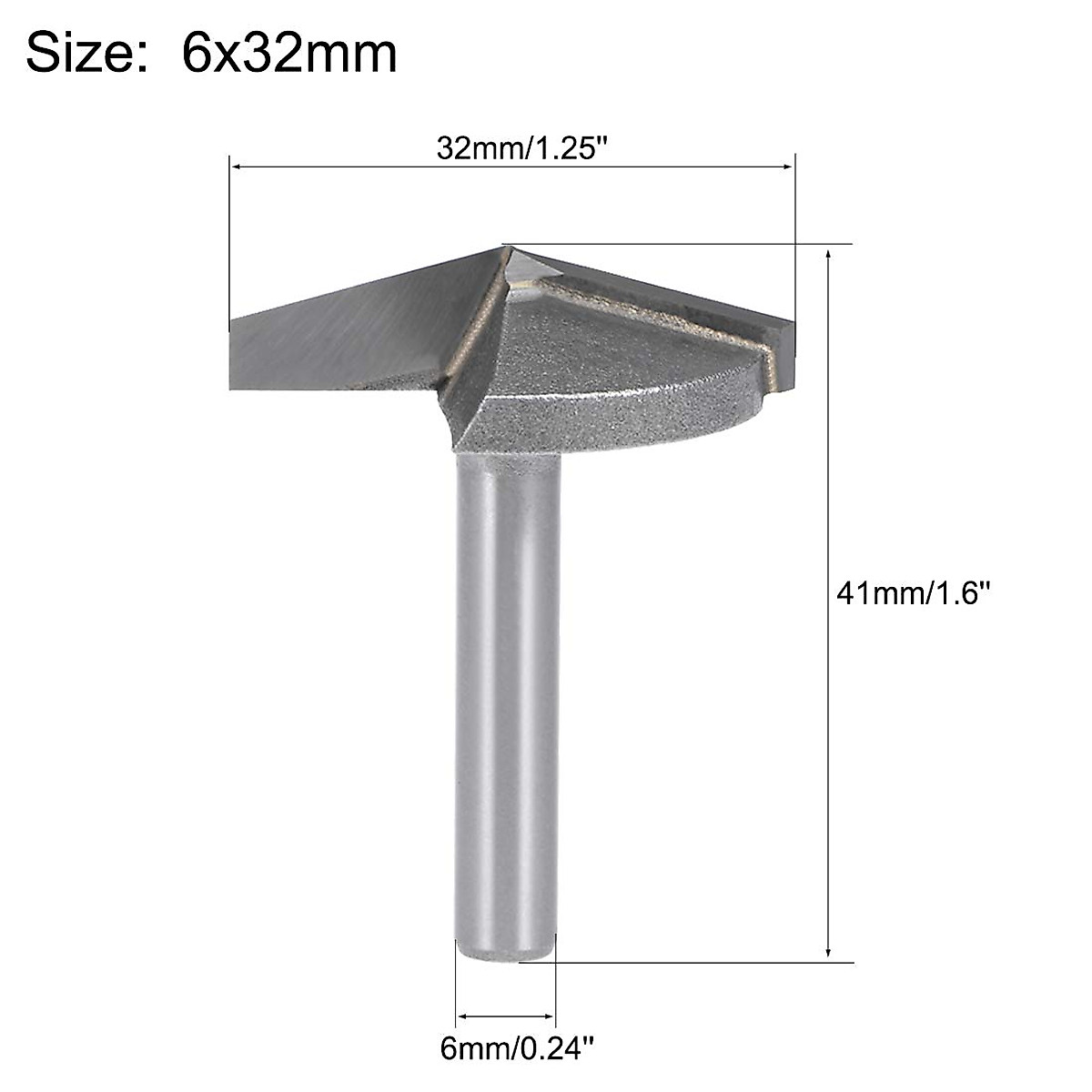 uxcell 150 Degree V-Groove Router Bit 32mm Dia with 6mm Shank, Titanium Steel Tipped V Grooving Bit (Gray)