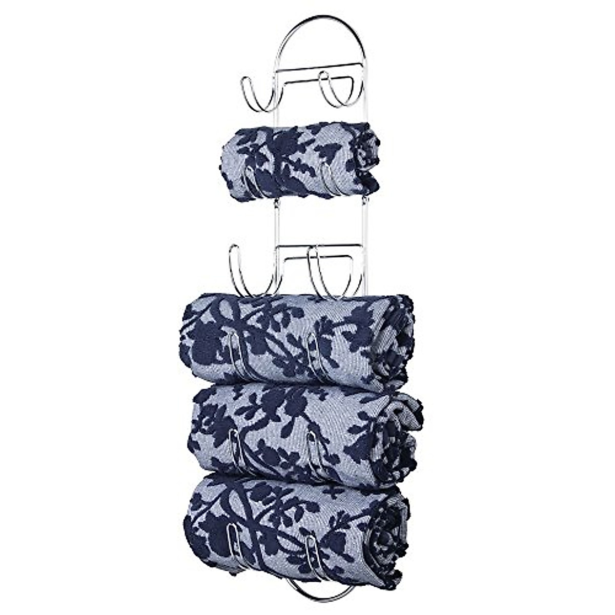 InterDesign Classico Wall Mount Towel Rack with Towel Hooks for Bathroom Storage – Chrome