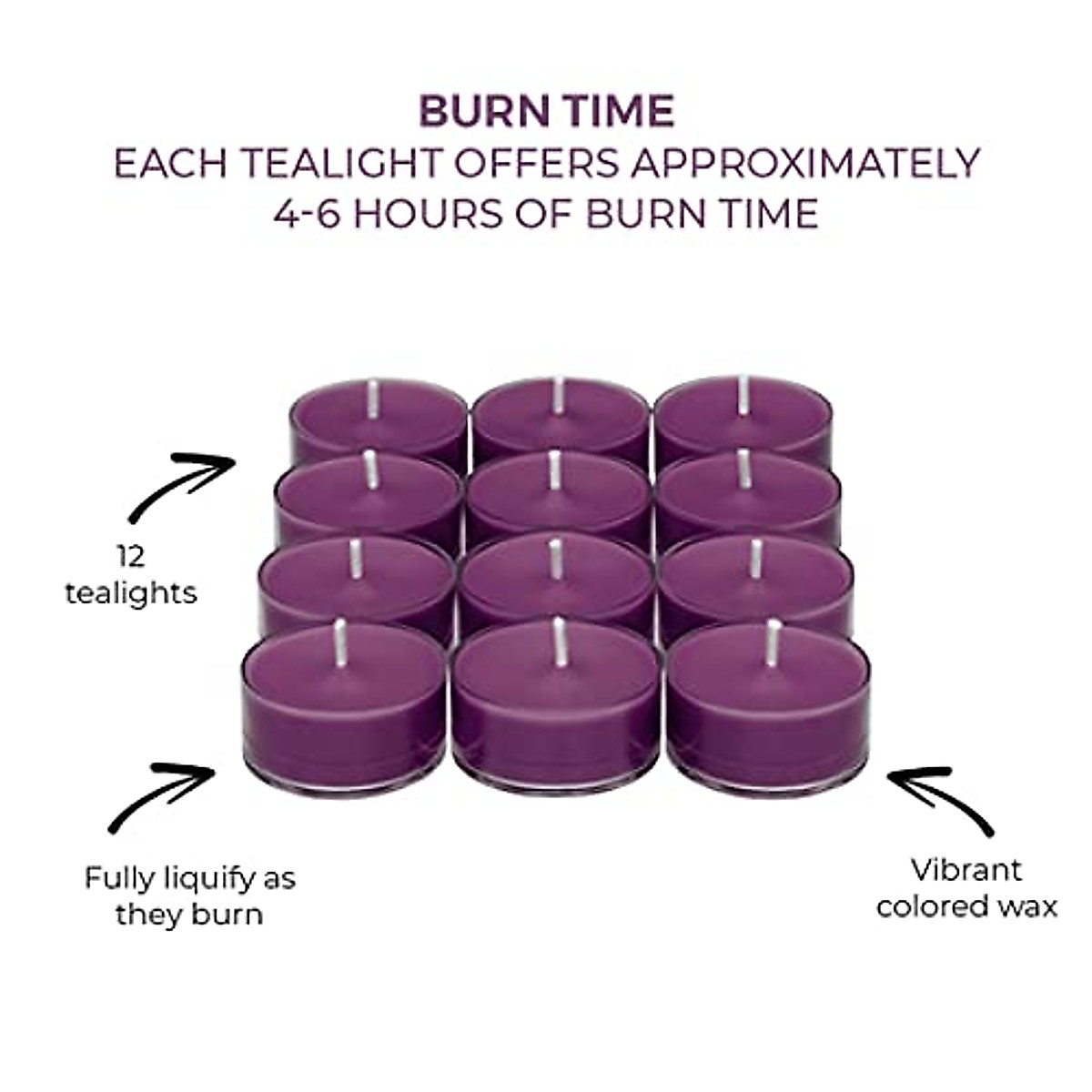 PartyLite After Dark™ Tealight Candles, Fragranced Colored Wax with Clear Container, 12 Pack Tea Lights, Made in The USA (After Dark™ Velvet Plum)