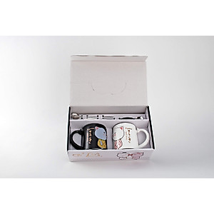 Hinomaru Collection Sweet Love Pig Couple Pair Mug Passion Piggies Kissing Matching Companion Mug Set Pack of 2 With Stirring Spoon (Black White)