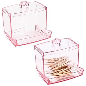 Biiange 7oz Qtip Holder Pink, Qtip Holder Dispenser, Tip Holder Dispenser for Bathroom, for Countertop Vanity Storage, Qtips Cotton Ball Holder Apothecary Jars, Cotton Swabs, Floss Container (Pink)