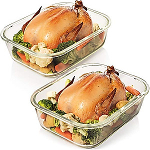 Razab 10 Cups/ 80 Oz 4 Pc (Set of 2) Glass Food Storage Containers with Airtight Locking Lids-For Storing & Serving Food. BPA Free & Leak Proof - Microwave, Dishwasher, Fridge, Freezer and Oven Safe