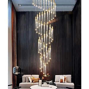 20ft Large Chandeliers for Living Room Gold Modern LED Lights High Ceiling Chandelier for Entryway Dining Room Ceiling Pendant Light Fixtures Sloping Ceiling Adjustable Dimmable Lighting