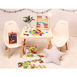B. BX1865C1Z Spaces Set – 1 Craft Table & 2 Chairs – Natural Wooden Legs – Furniture for Kids – Ivory – 3 Years