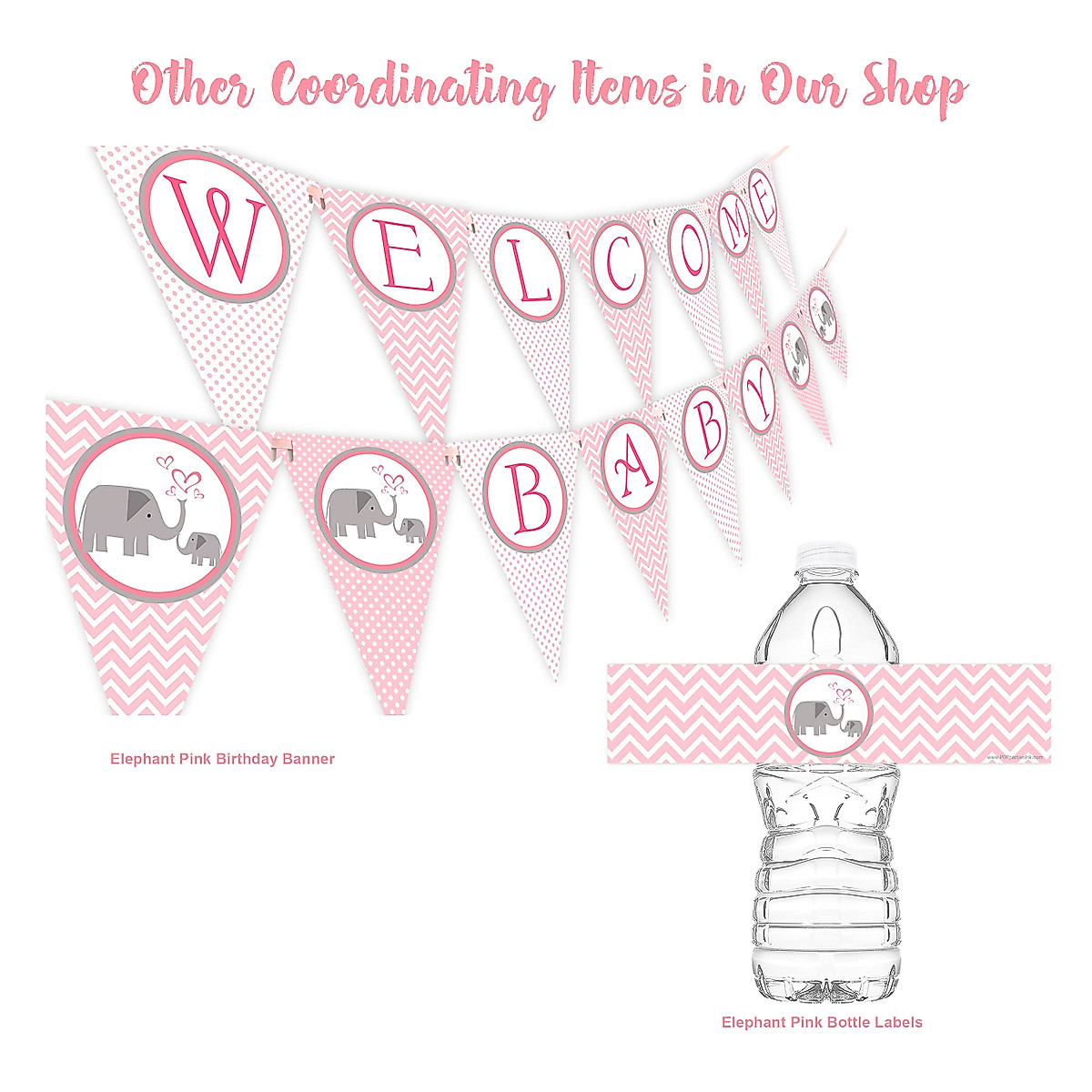 Little Elephant Pink Bottle Labels - Set of 20 - Baby Shower Water Bottle Labels - Baby Shower Decorations - Elephant Shower Party Supplies -Pink