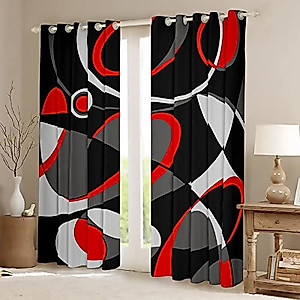 5Pcs Red Grey and Black Duvet Cover Set Full Size & Curtain Set: 1 Duvet Cover + 2 Pillowcase + 2 Panels of 42 W x 63 L inch Each