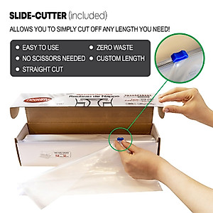 Neatiffy 62 in x 100 ft - Clear Disposable Plastic Table Cloth Roll with Slide Cutter | Waterproof Covers Any Size or Shape