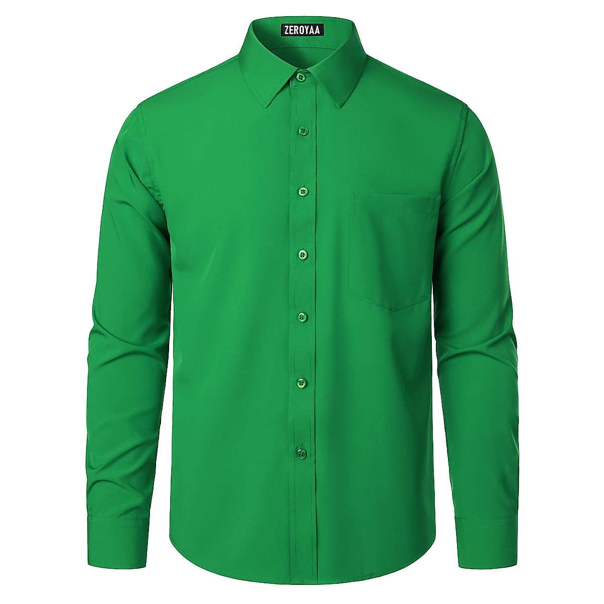 ZEROYAA Men's Regular Fit Dress Shirt Solid Wrinkle-Free Long Sleeve Casual Business Button Up Shirts with Pocket ZSSCL05-Shamrock Green Medium