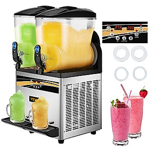 VEVOR Commercial Slushy Machine, 15Lx2 Tank Margarita Maker, 1000W Stainless Steel Smoothie Frozen Drink Maker for Supermarkets Cafés Restaurants Bars Home Use