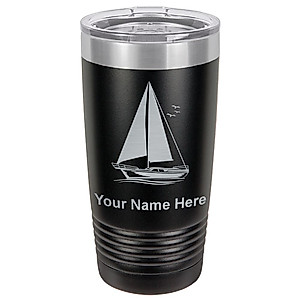 LaserGram 20oz Vacuum Insulated Tumbler Mug, Sailboat, Personalized Engraving Included (Black)