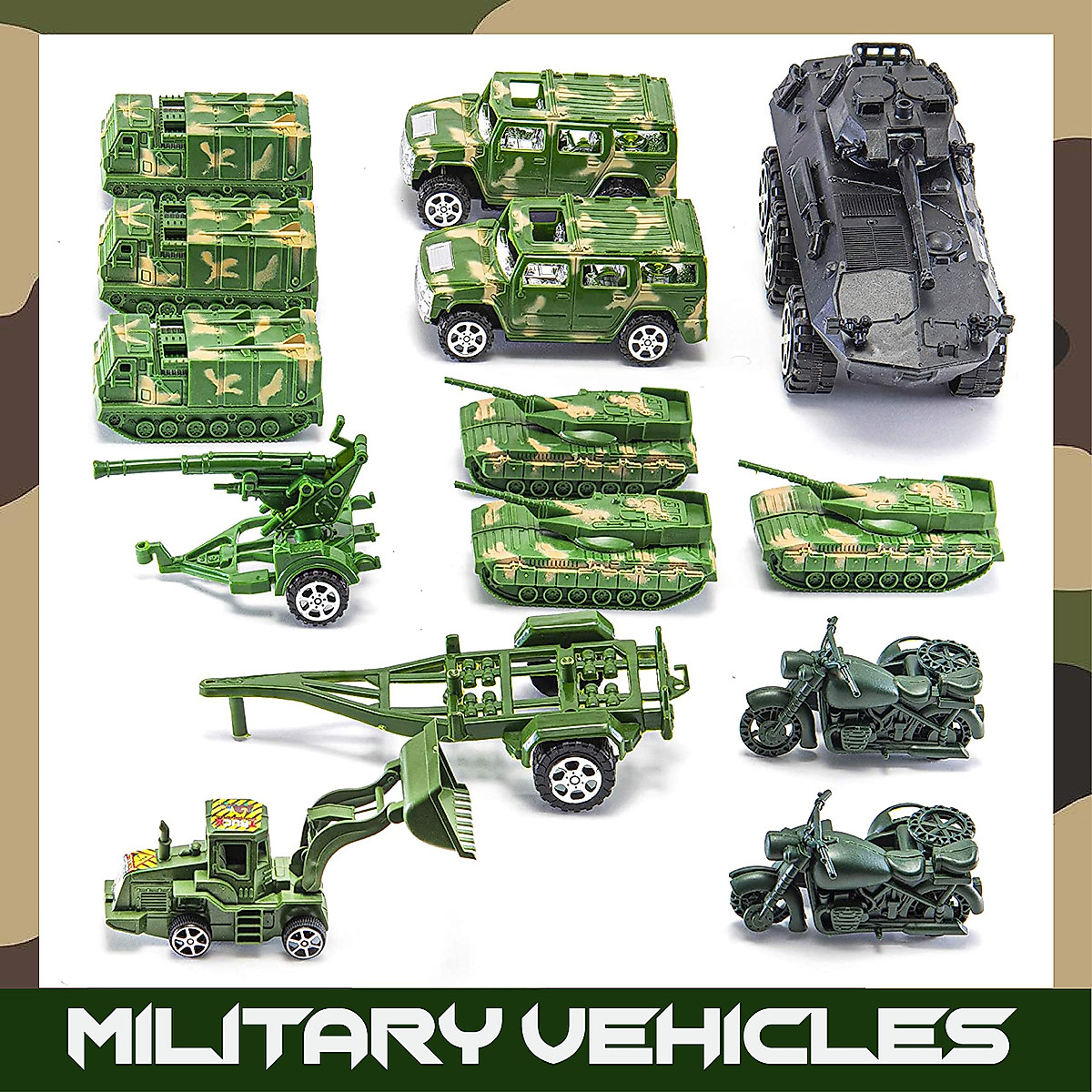JaxoJoy 200-Piece Army Toys Set - Includes Army Men Action Figures, Military Vehicles, Helicopters, Tanks, Boats, Forts, Tents, and More - Durable Plastic Toy Soldiers for Boys, Army Playset for Kids