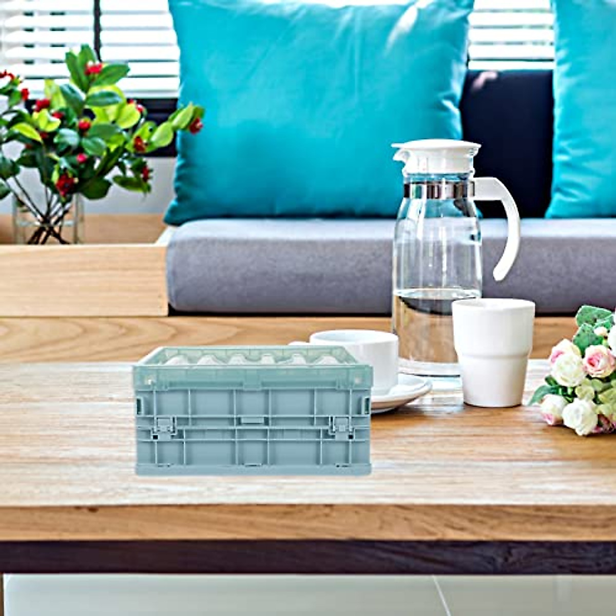 ULTECHNOVO Cubby Storage Organizer Foldable Storage Box with Lid- Large Box Organizer Stackable Cube Folding Crate for Home Office Clear Container