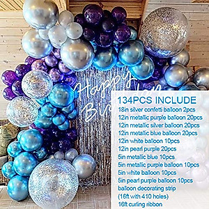 Metallic Blue Balloons Sliver Confetti Balloons Purple Balloons 132Pcs-Metallic Balloon Garland Arch Kit for Baby Shower,Christmas,Birthday,Wedding,Engagement,Graduation,Picnic and Party Decorations.