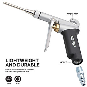 NEIKO 31121A High Flow Air Blow Gun | 3 Pc Pneumatic Air Nozzle | Dust Gun | Air Gun Compressor Accessories | ¼”