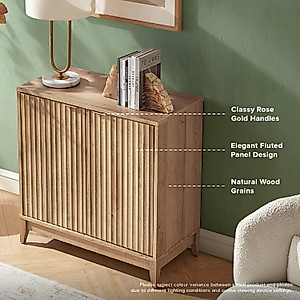 mopio Brooklyn Storage Cabinet, Modern Farmhouse Entryway Accent Cabinet, Buffet Sideboard, Credenza, Wood Modular Cabinet with Doors & Shelf, Fluted Panel, for Living Room (Oak, Single)