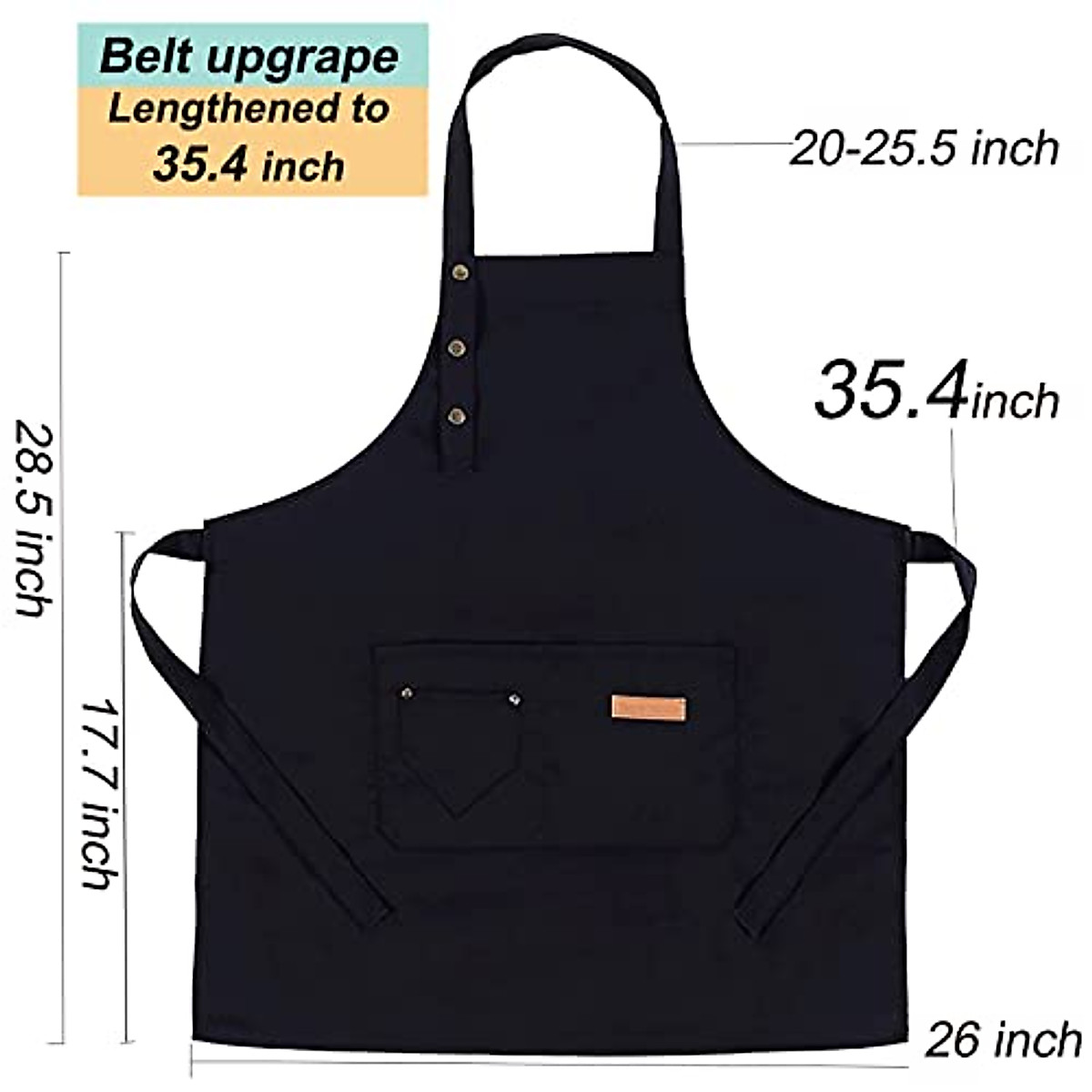 YFJQTZX Adjustable Canvas Apron Women Men, Waterproof Kitchen Aprons for Women With Pockets, Cute Cooking Chef Aprons for Men Grill(Black)