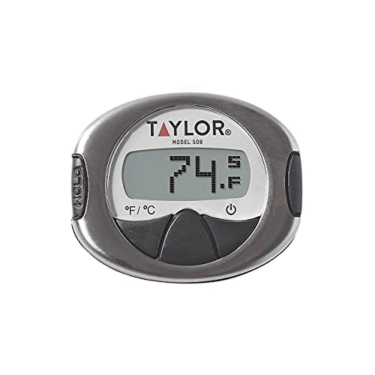 Taylor Pro Dot Matrix Display Oval Instant Read Digital Meat Food Grill BBQ Cooking Kitchen Thermometer, Won't Roll Off Counters, Stainless Steel