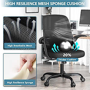 Kensaker Office Desk Chair with Lumbar Support Ergonomic Mesh Office Chair with Wheels and Flip-up Armrests Adjustable Height Swivel Computer Chair for Home and Office (Black)