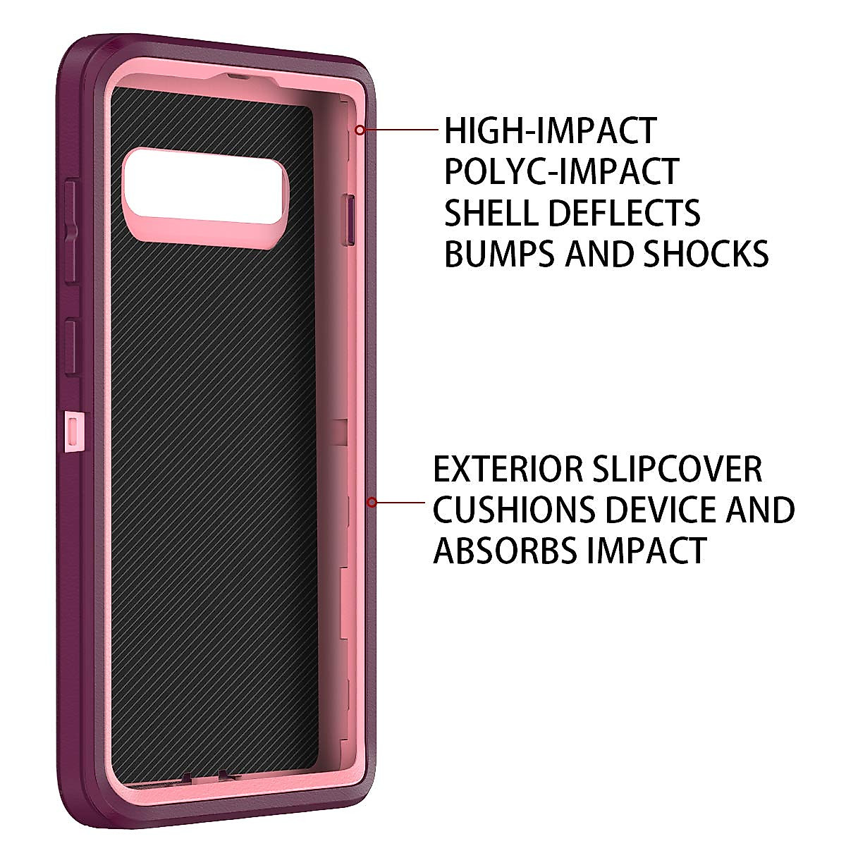 I-HONVA for Galaxy S10 Plus Case Shockproof Dust/Drop Proof 3-Layer Full Body Protection [Without Screen Protector] Rugged Heavy Duty Cover Case for Samsung Galaxy S10 Plus,Purple/Pink